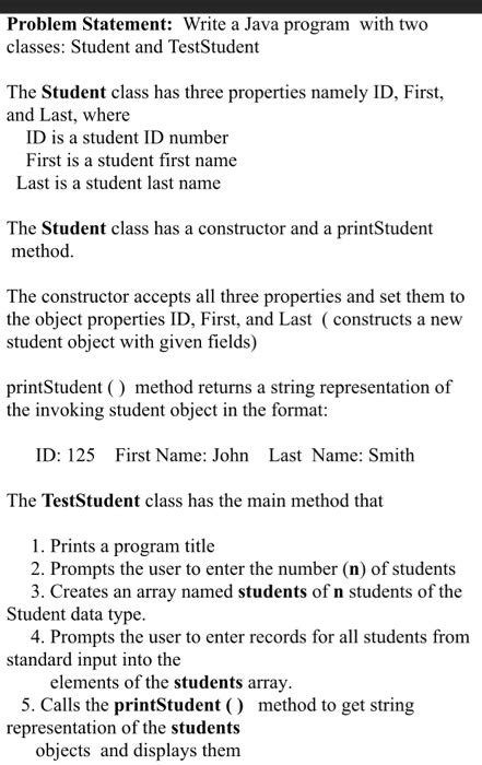 Solved Problem Statement Write A Java Program With Two