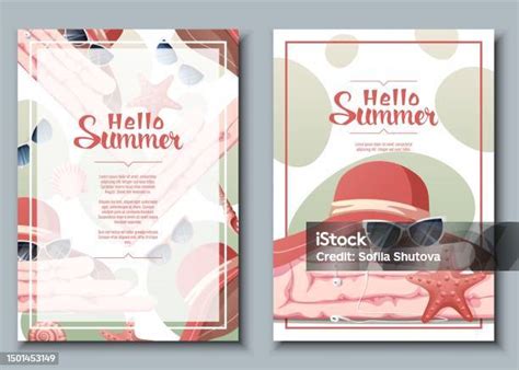 전단지 템플릿에는 여름 액세서리가 들어 있습니다 비치 모자 선글라스 수건 조개껍데기 해변 분위기 여름철 배너 포스터 여름 파티 배경 광고 홍보 초대장 A4 용지에 대한 스톡