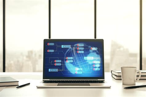 Premium Photo Modern Computer Monitor With Abstract Programming Language With World Map