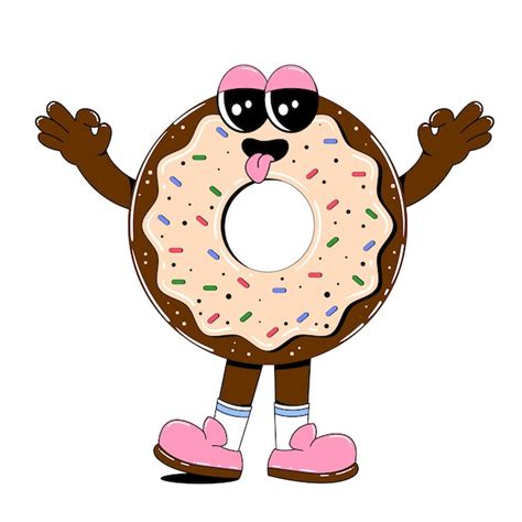 Personagem de donut fofo em estilo de desenho animado retrô ilustração