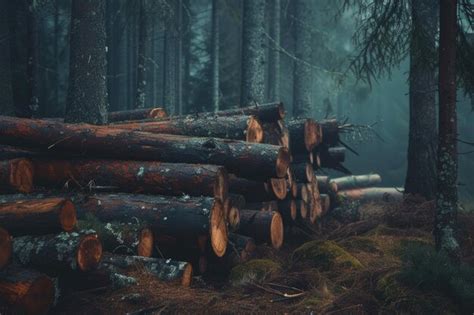 Premium Photo Logging Industry Pine And Spruce Trees Timber Trunks