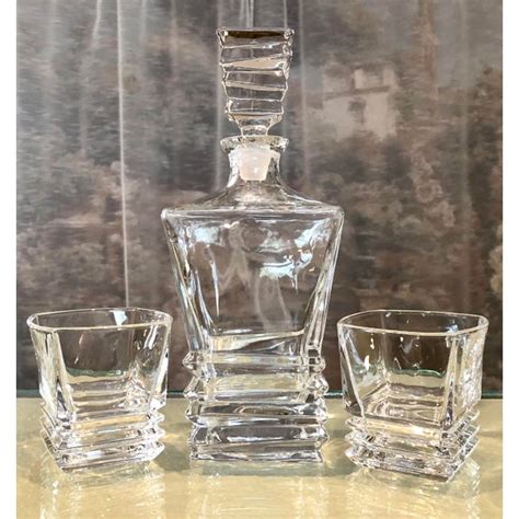 Vintage Lattice Routh Decanter And Old Fashioned Glasses Layers Design