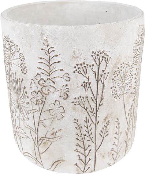 Clayre Eef Bloempot Ø 13x14 cm Beige Steen Rond Plantenpot bol