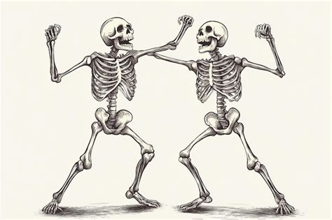 Three Different Angles Of Two Skeletons One Of Which Has The Others