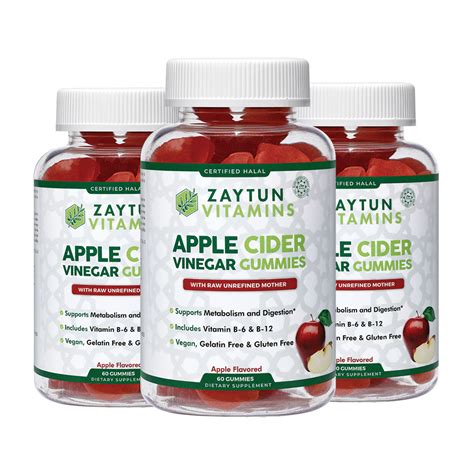 Halal Apple Cider Vinegar Gummies 3 Pack Supports Healthy Digestion