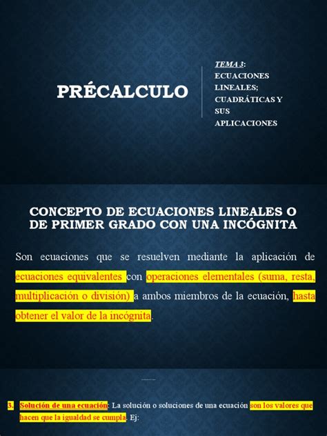 Tema 3 Ecuaciones Líneales Cuacráticas Aplicaciones Pdf