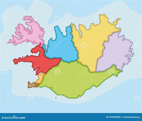 Vector Illustrated Blank Map Of Iceland With Regions And Administrative
