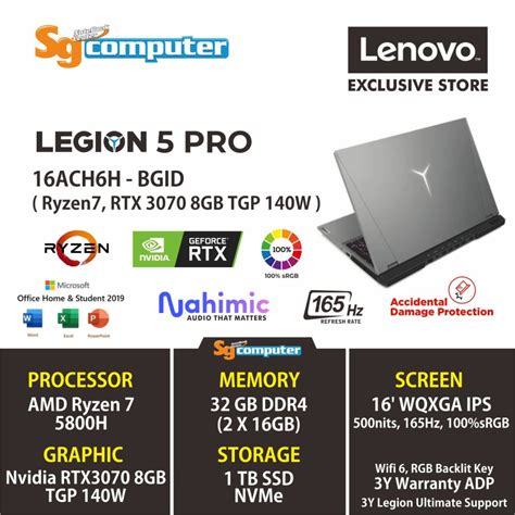 Jual Lenovo LEGION 5 PRO 16ACH6H BGID Ryzen7 5800H 32GB 1TB SSD RTX3070