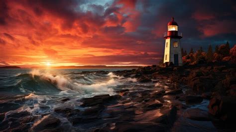 Premium Ai Image Beaming Lighthouse Guiding The Night Created With Generative Ai