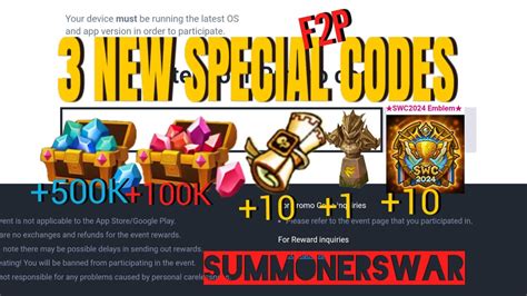 3 NEW SPECIAL CODES APAC CUP24 Summoners War YouTube