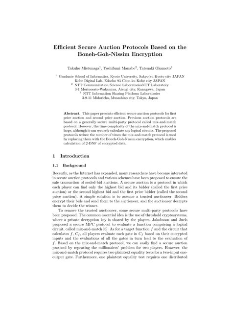 PDF Efficient Secure Auction Protocols Based On The Boneh Goh Nissim Encryption