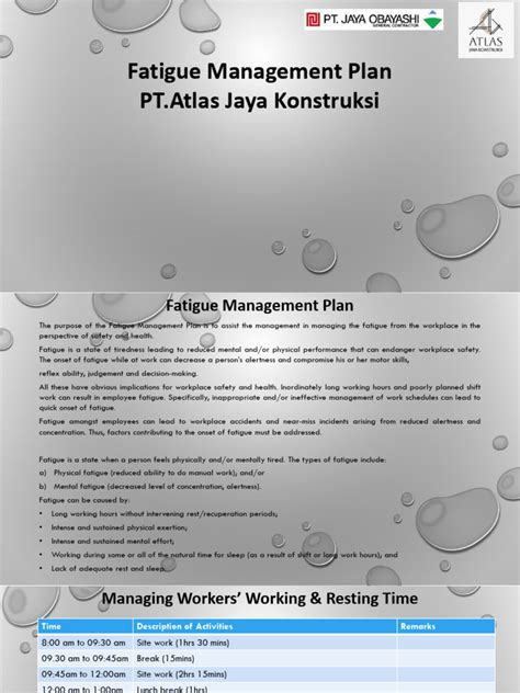 Fatigue Management Plan Overview Pdf Shift Work Determinants Of