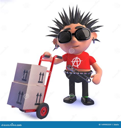 Punk Rocker Character In Cartoon 3d Delivering Parcels On A Hand