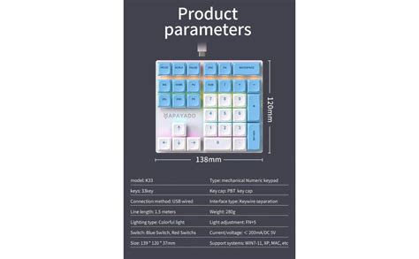 Amazon Com Mechanical Number Pad 33 Key Mini Hot Swappable Numpad Wired USB Numeric Keypad