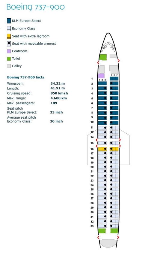 Klm Royal Dutch Airlines Boeing 737 900 Aircraft Seating Cabin Chart