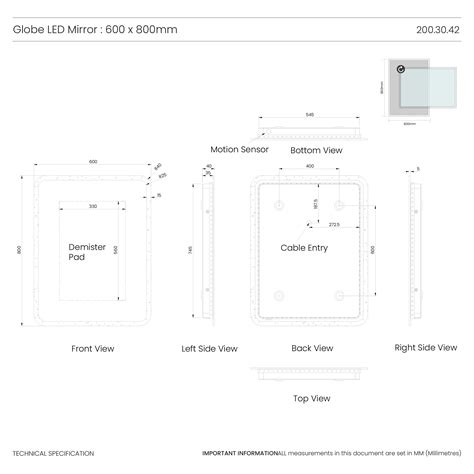 Globe Led Bathroom Mirror Frameless 600mm X 900mm Pebble Grey