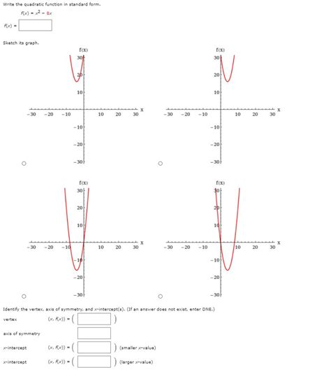 Solved Write The Quadratic Function In Standard Form F X Chegg