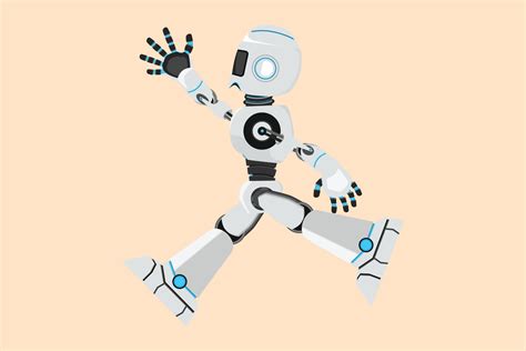 Business Flat Drawing Happy Robot Jumping With Spreads Both Legs And
