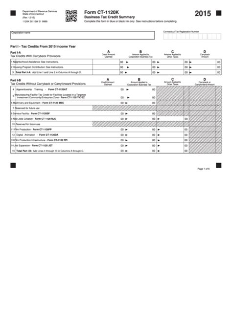 Form Ct 1120k Business Tax Credit Summary 2015 Printable Pdf Download