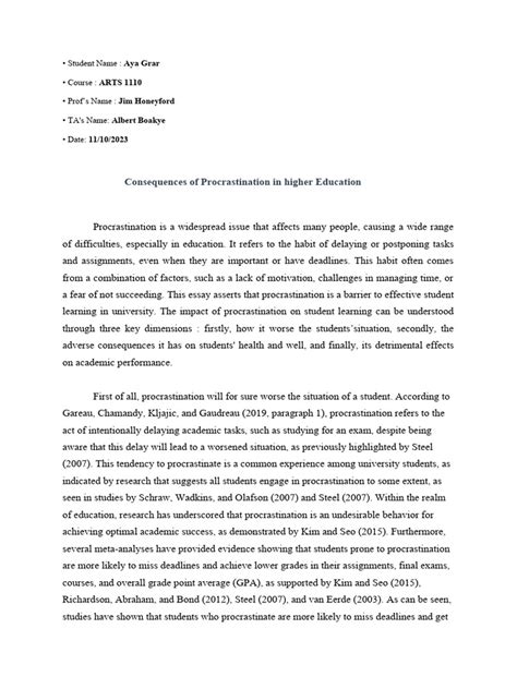 1500 Word Essay Pdf Professional Skills Procrastination