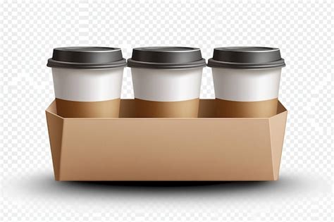 Three Disposable Coffee Cups In A Cardboard Holder Premium Ai