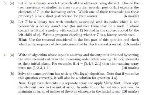 Solved A Let T Be A Binary Search Tree With All The Chegg