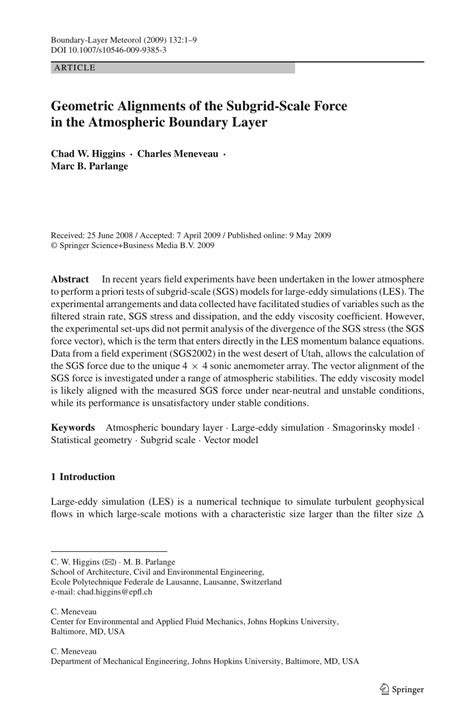 Pdf Geometric Alignments Of The Subgrid Scale Force In The