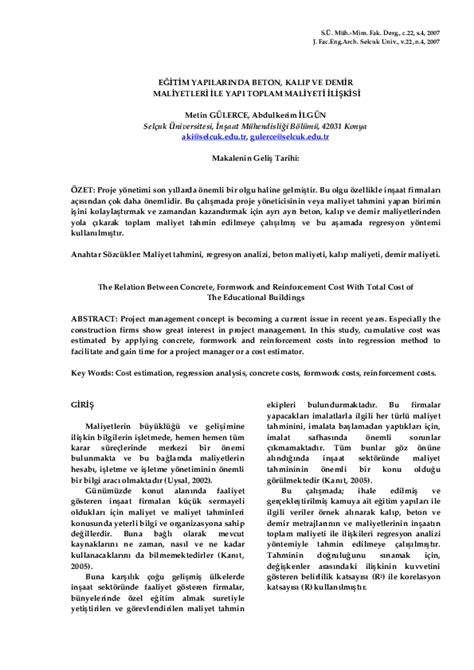 Pdf Eği̇ti̇m Yapilarinda Beton Kalip Ve Demi̇r Mali̇yetleri̇ İle