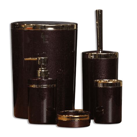 Bathroom Glossy Bordo And Gold Frame Set Of 5pcs Freeshop