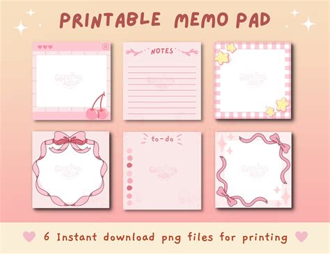 Kawaii Printable Memo Pad Journal Scrapbook Digital Download Etsy