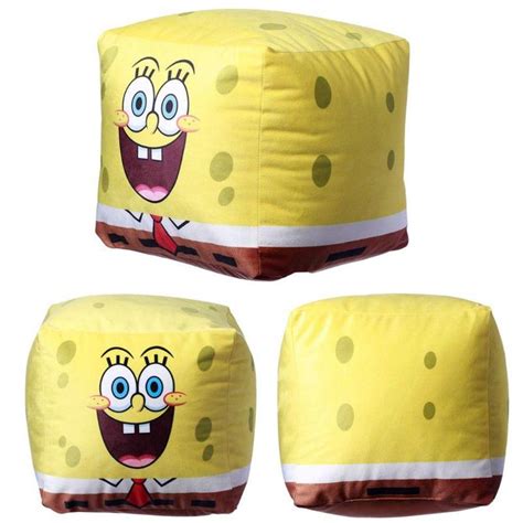 Almofada Bob Esponja 3d Formato Cubo Quadrada Aveludada Oficial