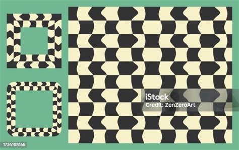 프레임 이음매 없는 패턴 세트 체크 무늬 왜곡 추상 이음매없는 패턴 견본 장식용 물결 모양의 기하학적 격자 블랙 화이트 빈티지 색상 팔레트 그래픽 장식용 0명에 대한 스톡
