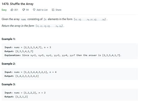 Leetcode Easy Java 1470 Shuffle The Array