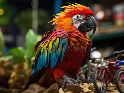 Macaw With Mini Cart Shopping For Food Stock Illustration