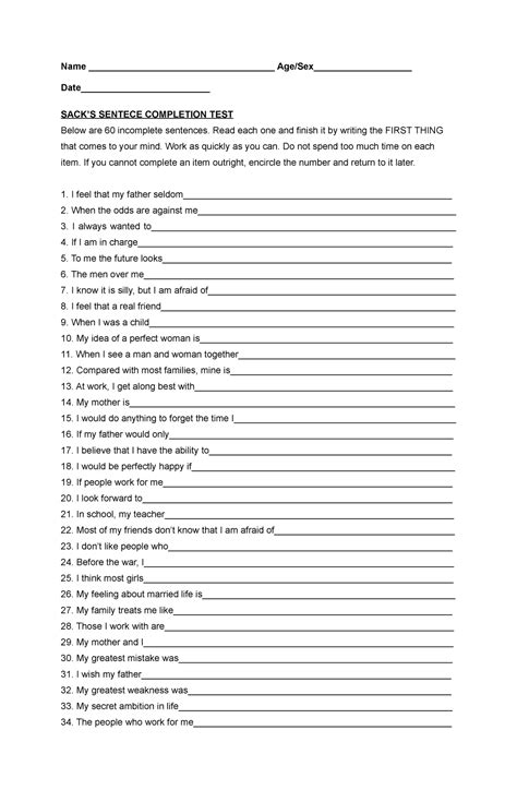 Sentence Completion Test Psychology