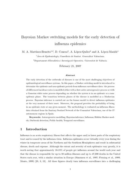 Bayesian Markov Switching Models For The Early Detection Of Influenza Epidemics Pdf Markov