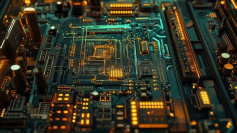 Futuristic Glowing Circuit Board With Illuminated Pathways Stock Image