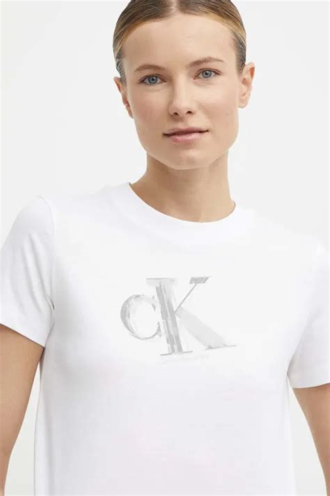 Хлопковая футболка Calvin Klein Jeans женская цвет белый J20J223165 ...