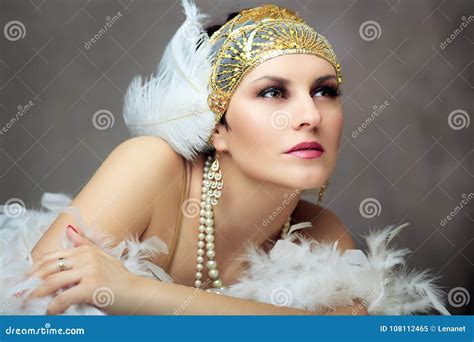 Retro Flapper Woman Stock Image Image Of Headband Makeup 108112465