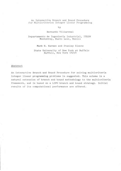 pdf an interactive branch and bound procedure for multicriterion