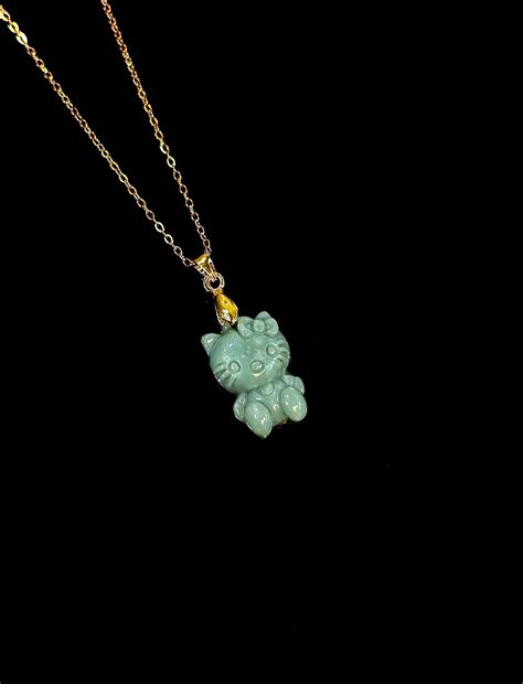 Jade Hello Kitty Jade Necklace Natural Grade A Burmese Jadeite Necklace Etsy