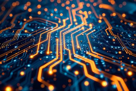 Blue And Orange Circuit Board With Complex Design Of Interconnected Wires Generative Ai Stock