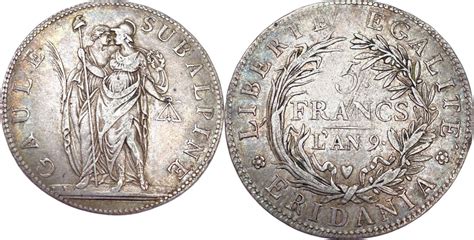 5 francs 1801 italy gaule subalpine an9 turin ef patine toned ma shops