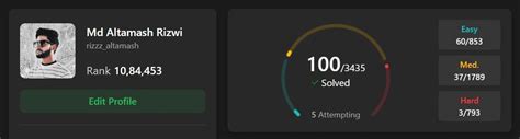 Md Altamash Rizwi On Linkedin Solved 100 Dsa Problems On Leetcode 🎯
