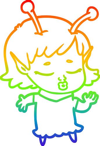귀여운 외계인 소녀 만화의 무지개 그라데이션 선 그리기 0명에 대한 스톡 벡터 아트 및 기타 이미지 0명 귀여운