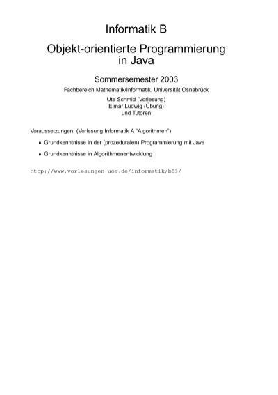 Informatik B Objekt Orientierte Programmierung In Java