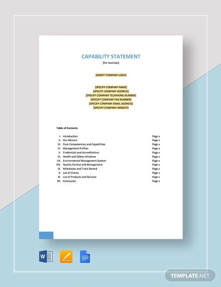 Capability Statement Template Word PDF Google Docs Apple Pages