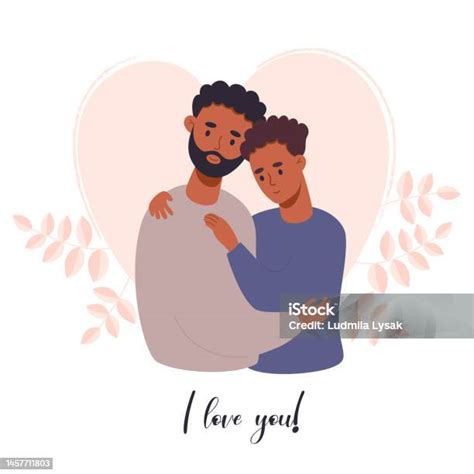 행복한 흑인 Lgbt 가족 연인 민족 게이 커플이 포옹하고 있다 벡터 그림입니다 플랫 만화 스타일 발렌타인 데이 카드 나는