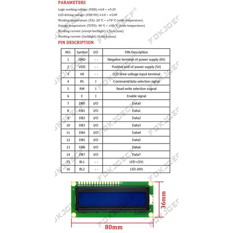 Lcd1602 5v 1602 Module Blue Green Screen 16x2 Character Lcd Display