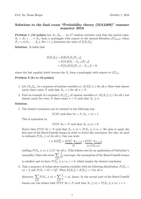 Klausur Alt Exam For Probability Theory Prof Dr Noam Berger